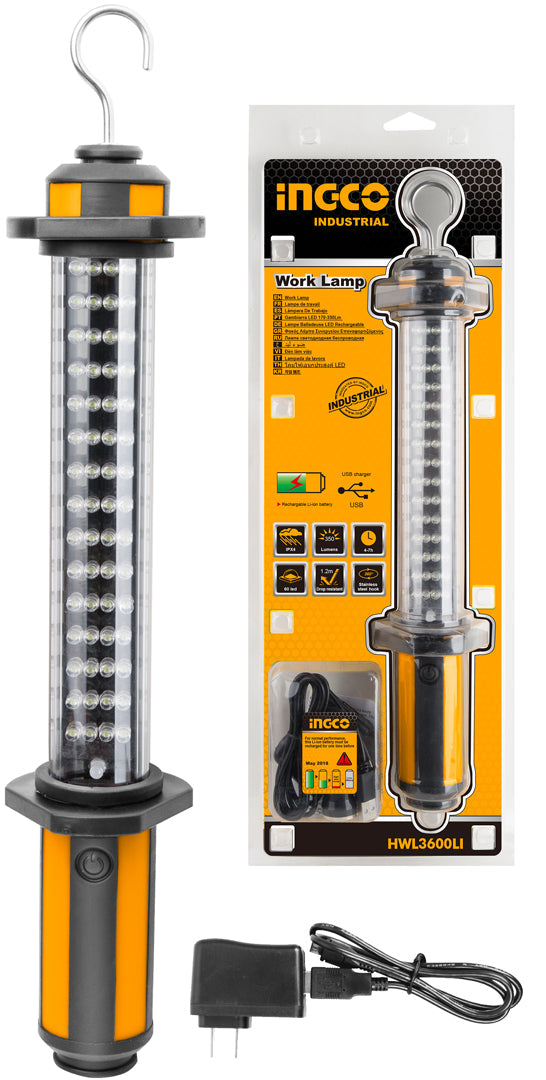 INGCO LAMPE DE TRAVAIL BATTERIE RECHAGEABLE(3.7V/3600MAH [HWL3600LI ...