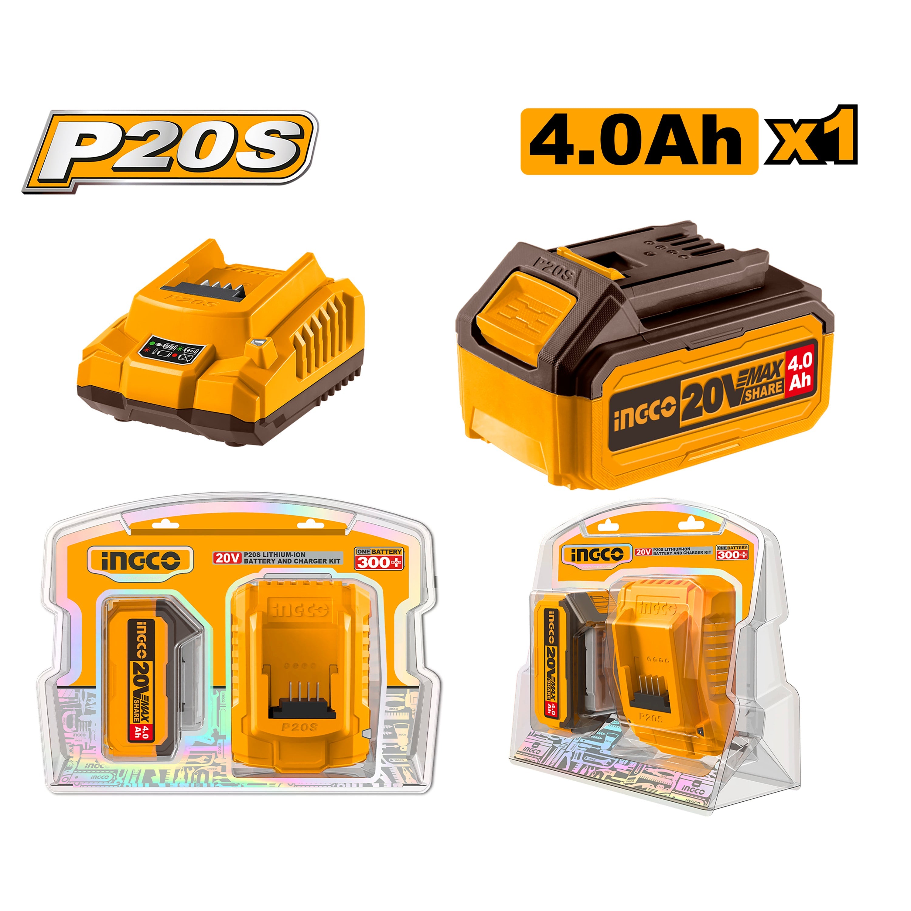 INGCO PACK 1 BATTERIE 20V 4AH + 1 CHARGEUR RAPIDE SI [FBCPK1214 ...
